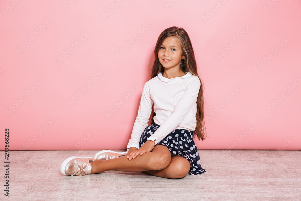 Girl child posing isolated over pink wall background Stock Photo ...