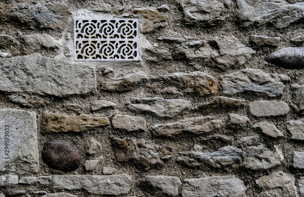 Detail of a medieval castle work which has undergone restoration and ...