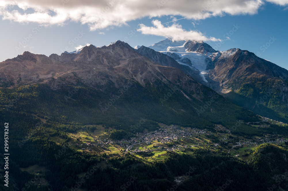 Grächen with Mischabel Group with Dom in Valais Stock Photo | Adobe Stock