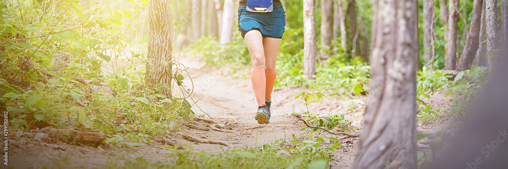 Marathon Running In The Light Of Evening, Fitness Running On Trail ...