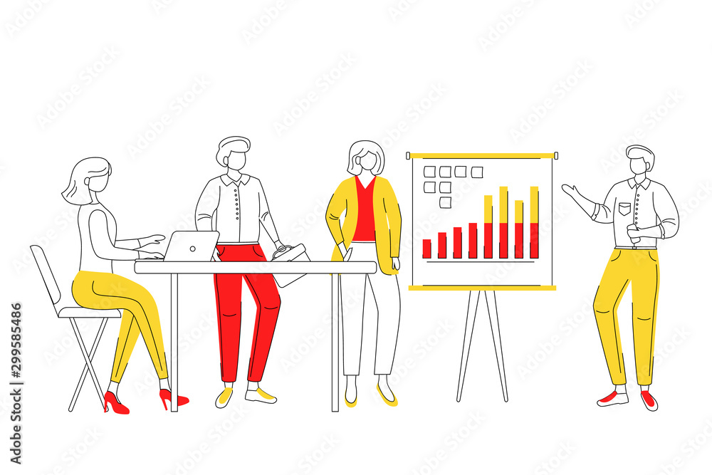 Office employees flat contour vector illustration. Worker presenting ...