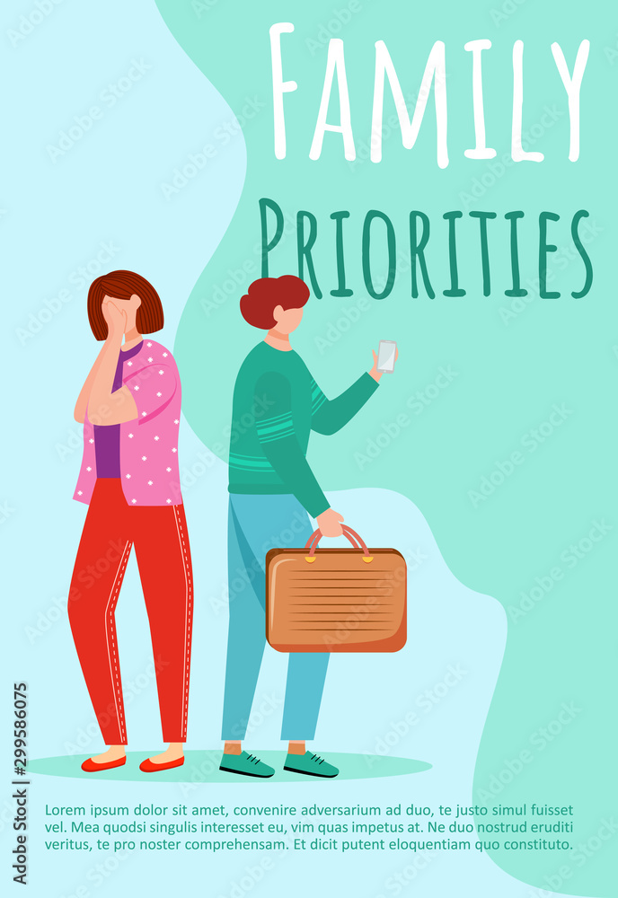 Family priorities poster vector template. Couple separation brochure ...