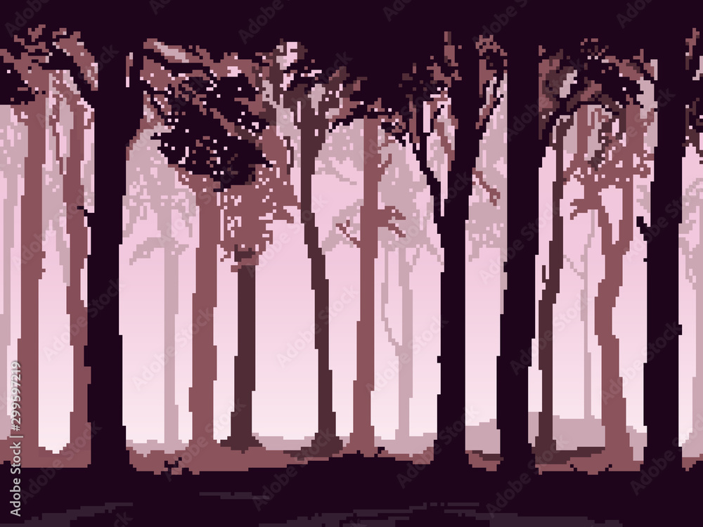 Pixel background with forest for games and mobile applications. Pixel ...