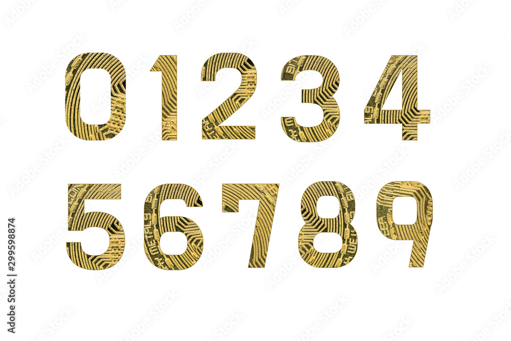 Set of bitcoin numbers, isolated. Digits in cryptocurrency style from ...