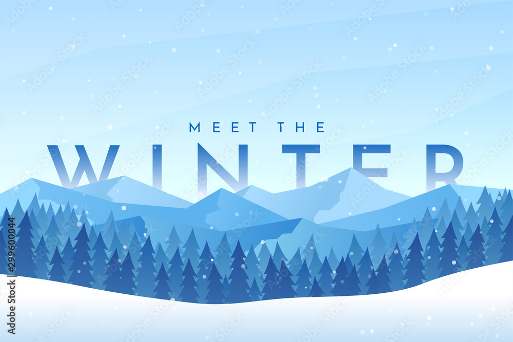 Vector abstract flat winter landscape. Minimalistic winter scene ...