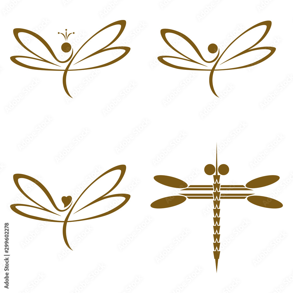 Dragonfly logo. Abstract concept, icon set. Vector illustration on ...