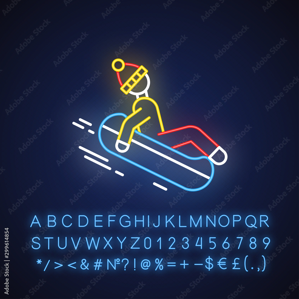 Snow tubing neon light icon. Winter extreme sport, risky activity and ...