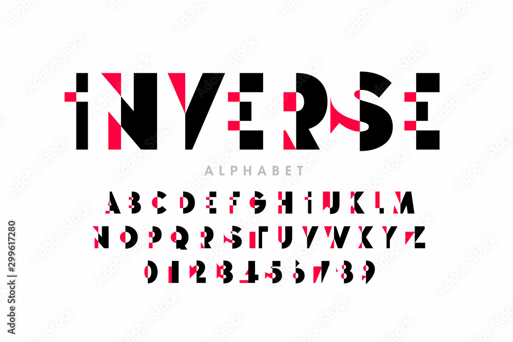 Inverse style modern font, alphabet letters and numbers, Stock Vector ...