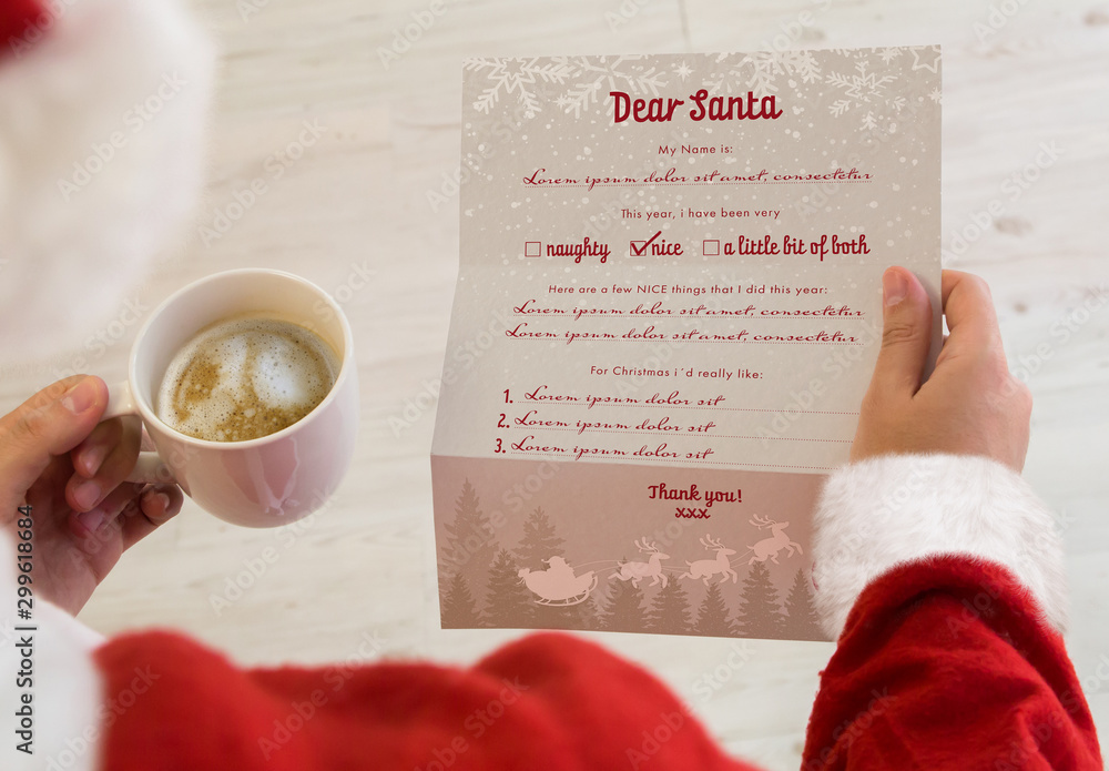 Santa Claus Reading a Letter Mockup Stock Template | Adobe Stock
