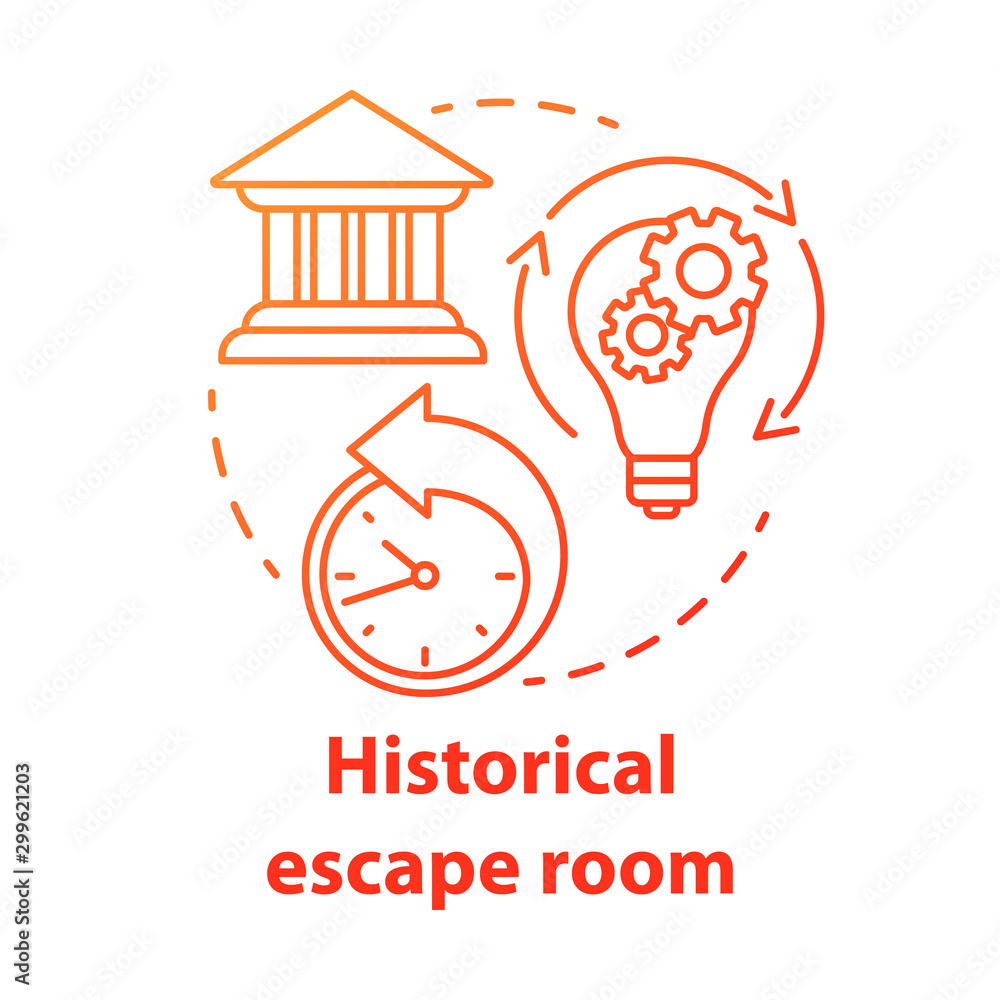 Historical escape room red gradient concept icon. Theme quest idea thin ...
