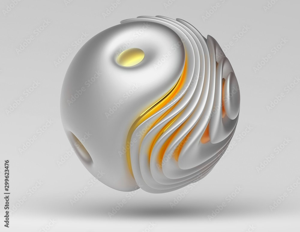 3d render with abstract art piece of 3d ball in organic curved smooth ...