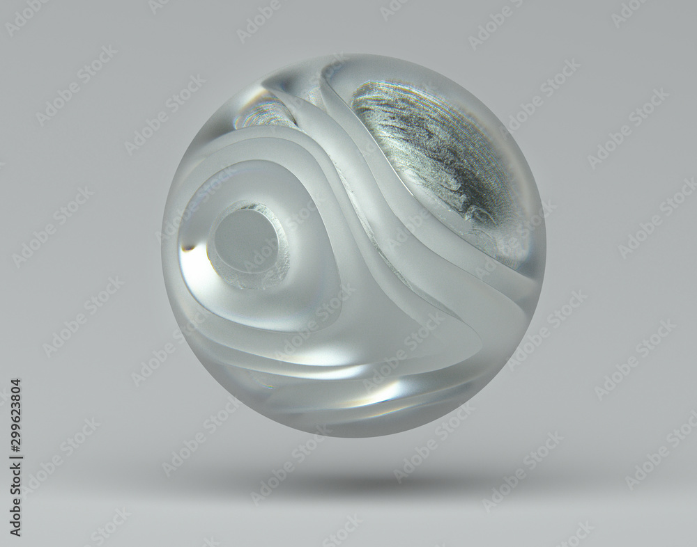3d render with abstract art glass ball with blur effect on the edges ...