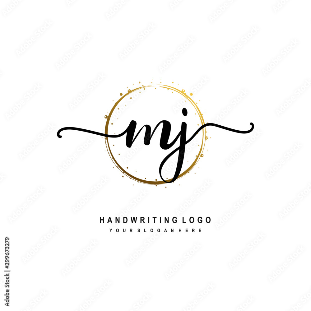 Initials letter MJ vector handwriting logo template. with a circle ...
