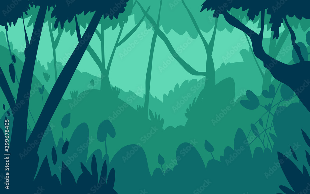 Green forest silhouette nature landscape abstract background flat ...