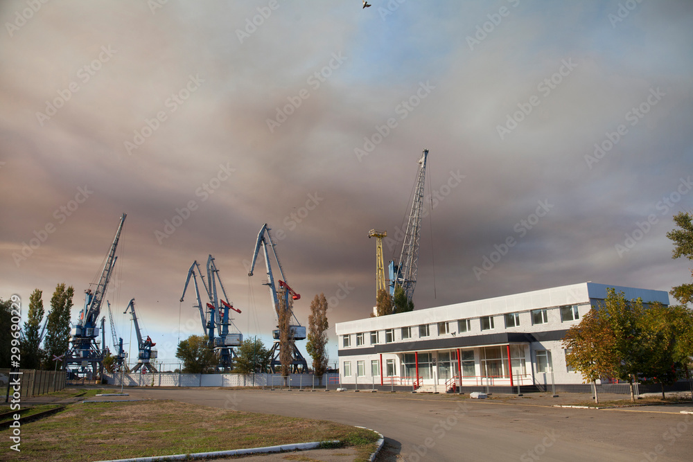 Azov city; Azov Cargo Port at sunset, 2018 Stock Photo | Adobe Stock