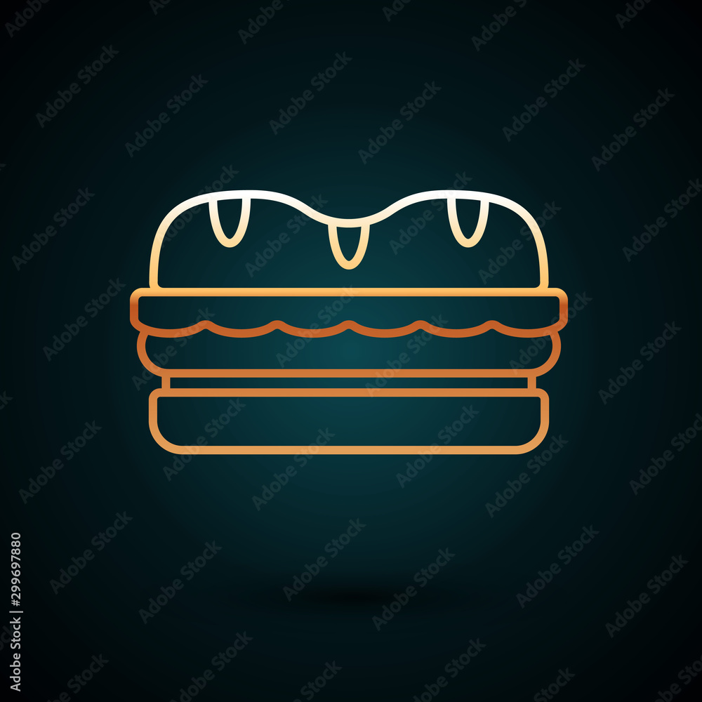 Gold line Sandwich icon isolated on dark blue background. Hamburger ...