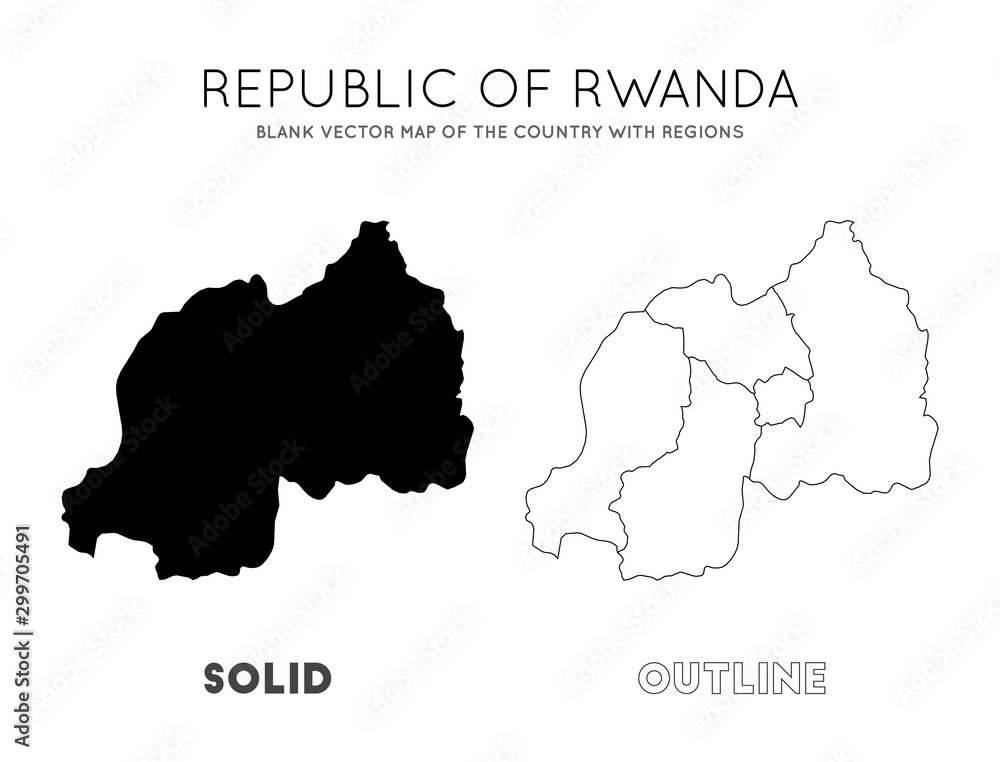 Rwanda map. Blank vector map of the Country with regions. Borders of ...