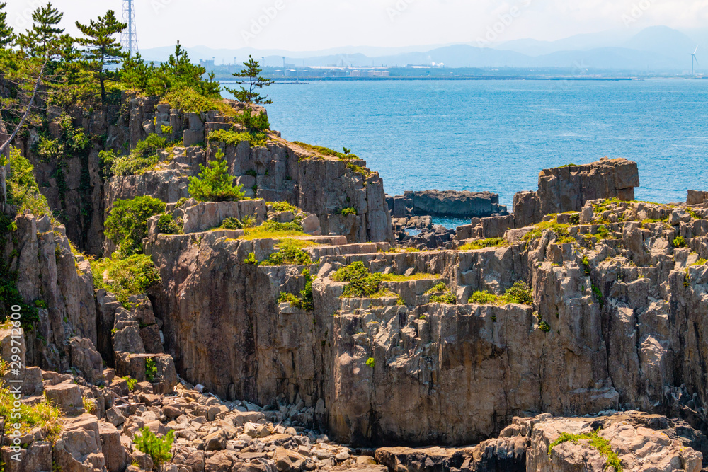 The coastal cliff "Tojinbo". In Anto, Mikunicho, Sakai City, Fukui ...