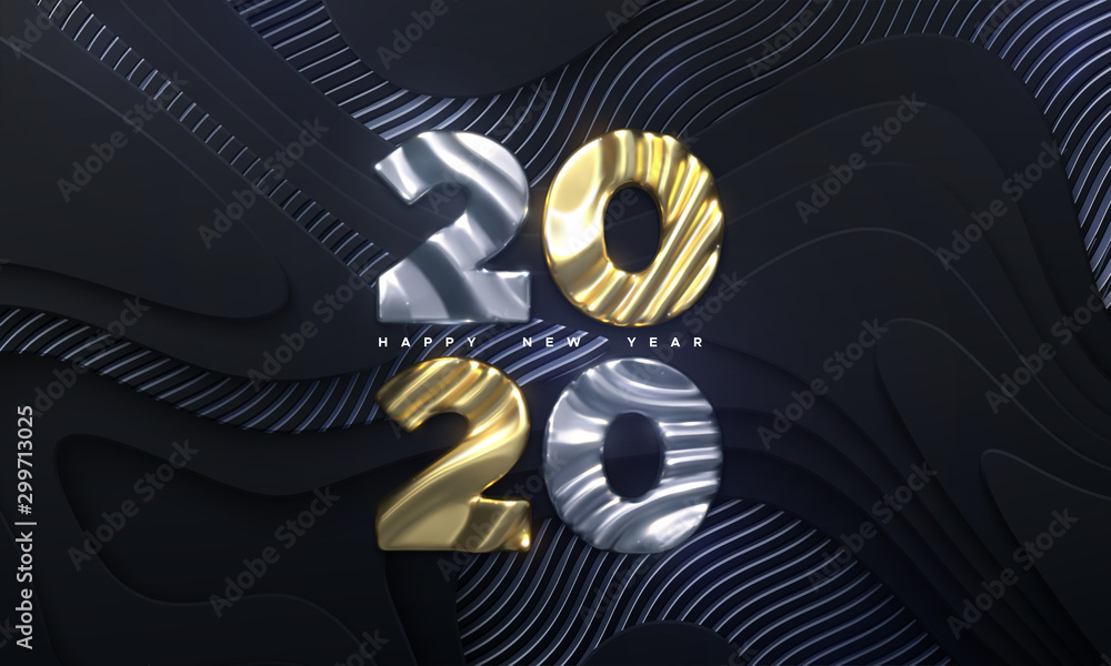 Happy New Year 2020. Holiday NYE event sign. Vector 3d illustration ...