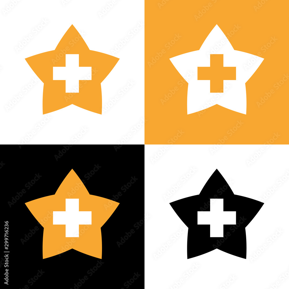 Star plus logo design set, star and positive symbol - Vector Stock ...