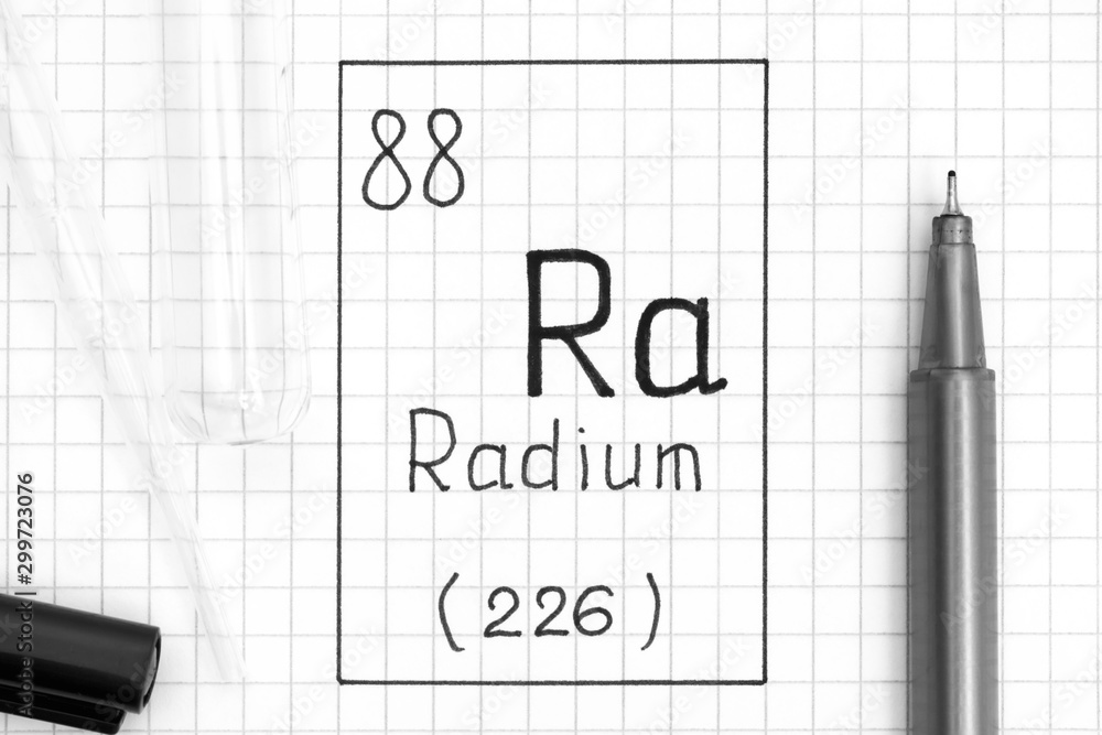 The Periodic table of elements. Handwriting chemical element Radium Ra ...
