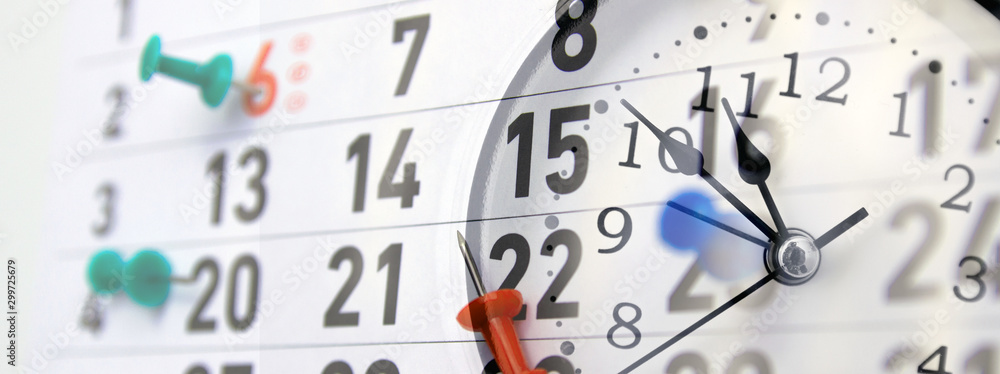 Time management concept. clock and calendar with marked dates. Stock ...