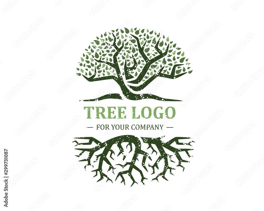 Tree logo isolated on a white background. Classic design. Green and ...