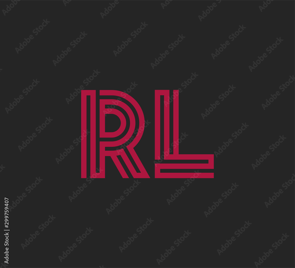 Initial two letter red line shape logo on black vector RL Stock Vector ...