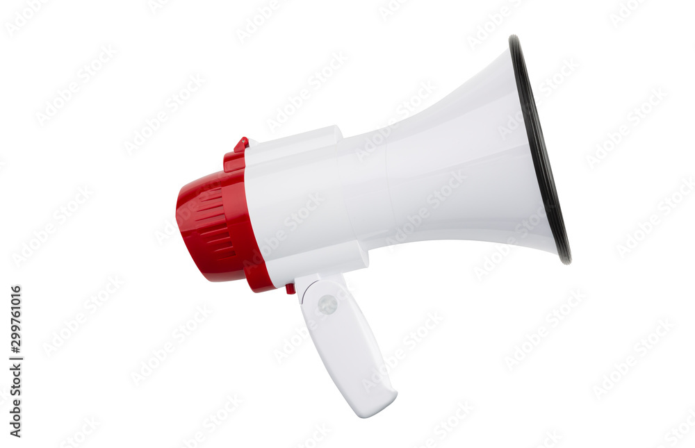 Single red and white megaphone on white background Stock Photo | Adobe ...