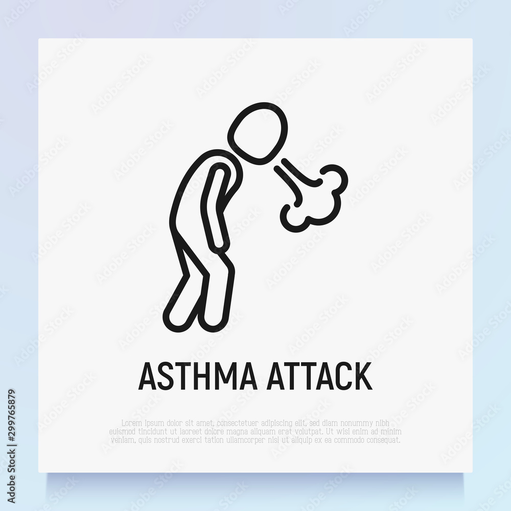Asthma attack thin line icon. Shortness breathing. Symptom of ...