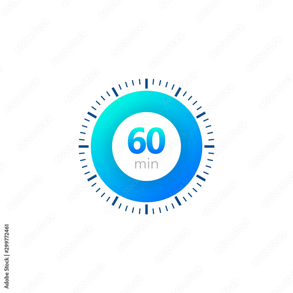 The 60 minutes, stopwatch vector icon, digital timer. clock and watch ...
