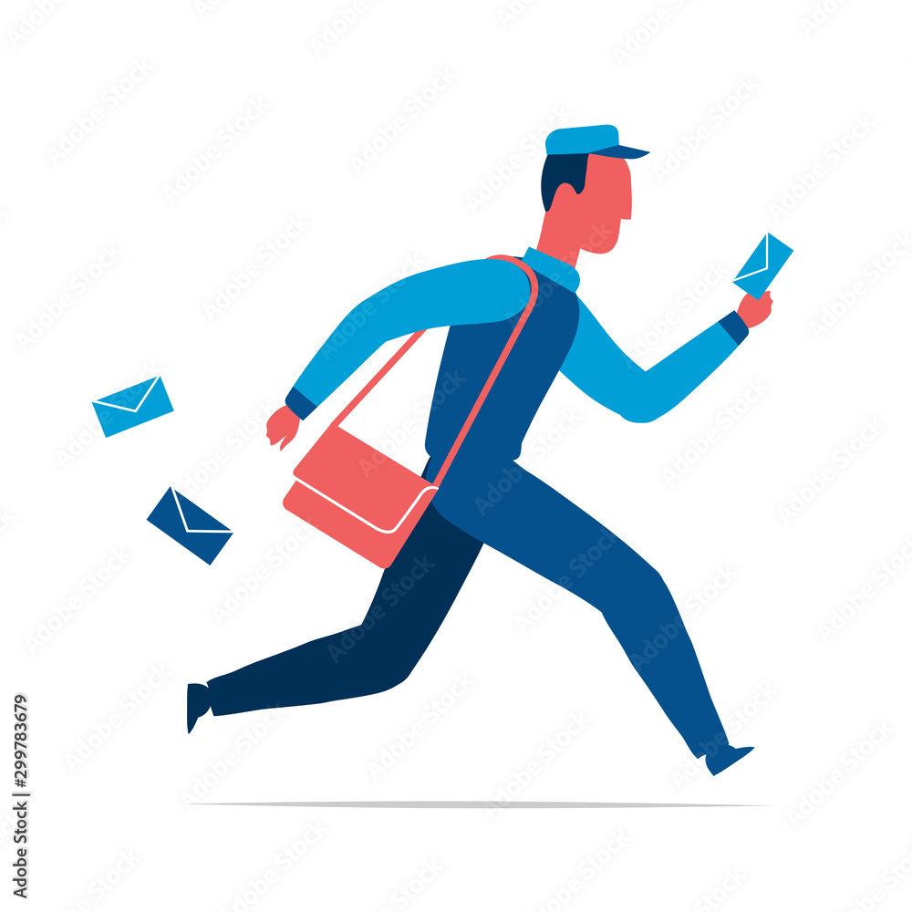 Running postman with letters and bag isolated vector illustration Stock ...
