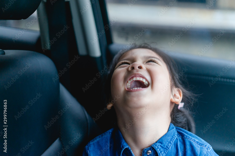 Transport, safety, childhood road trip and people concept - happy ...