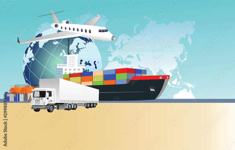 Logistics and transportation of Container Cargo ship, heavy trucks and ...