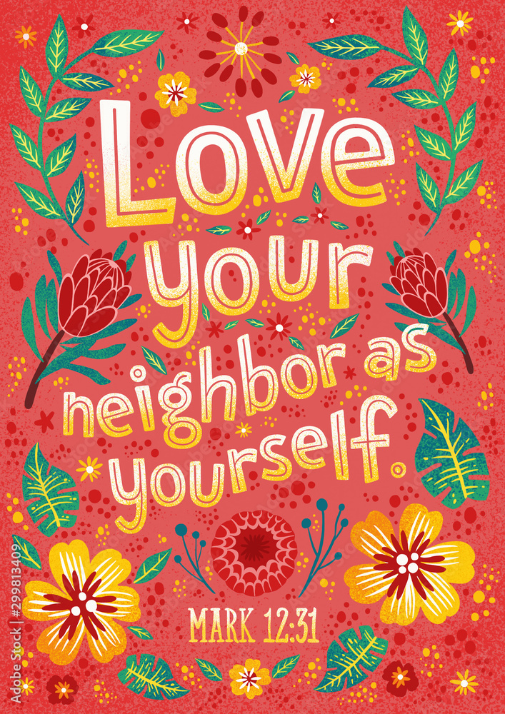 Christian religious poster. Bible lettering. Mark 12:31. Modern ...