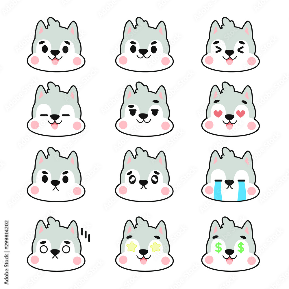 Kawaii different emotions. Vector flat illustration with set cartoon ...
