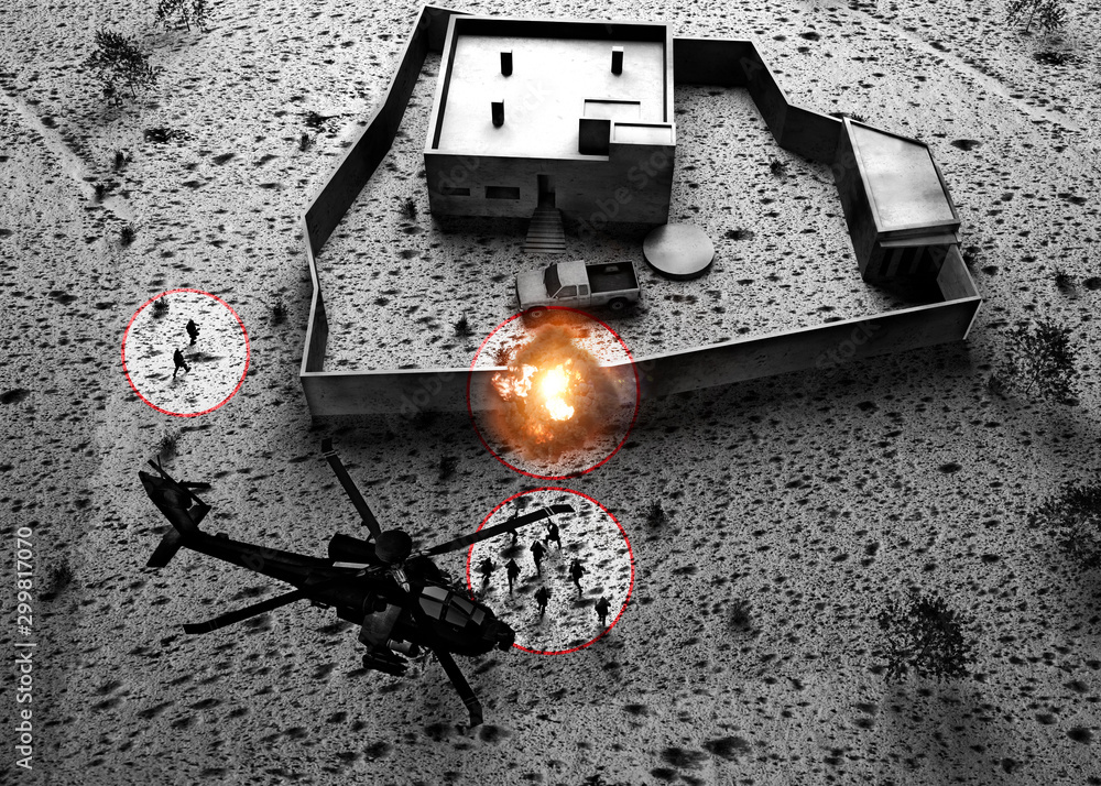 Raid on Al-Baghdadi compound in Barisha, Syria. 3d render. Secret ...