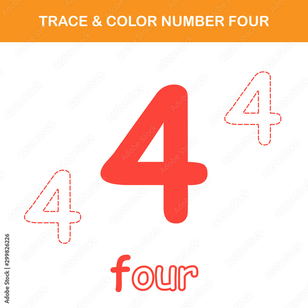 Trace & color number 4 worksheet. Easy worksheet, for children in ...