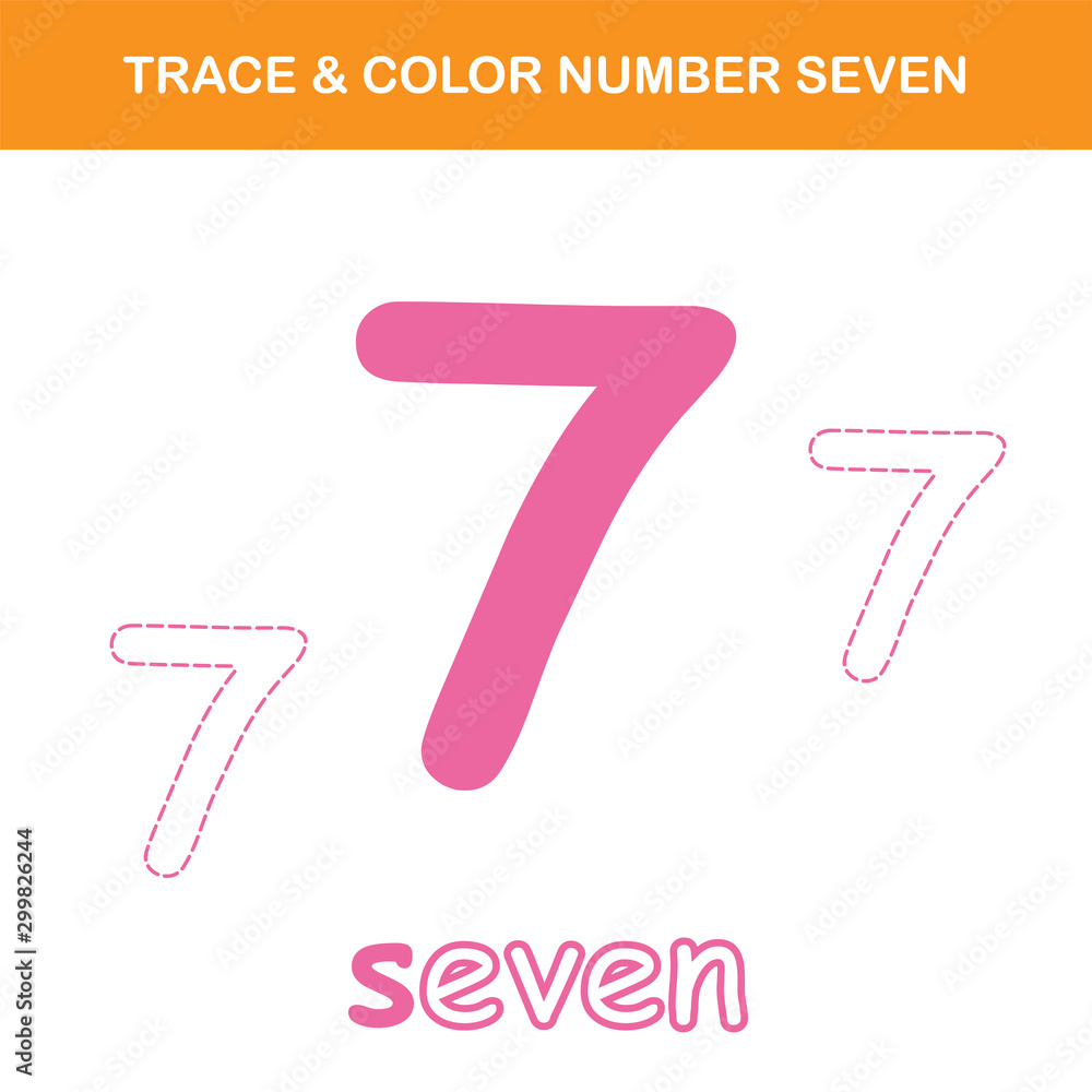 Trace & color number 7 worksheet. Easy worksheet, for children in ...