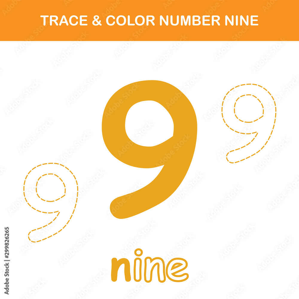 Trace & color number 9 worksheet. Easy worksheet, for children in ...