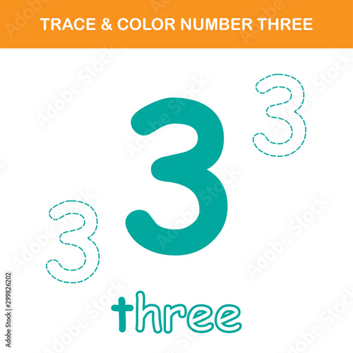 Trace & color number 3 worksheet. Easy worksheet, for children in ...