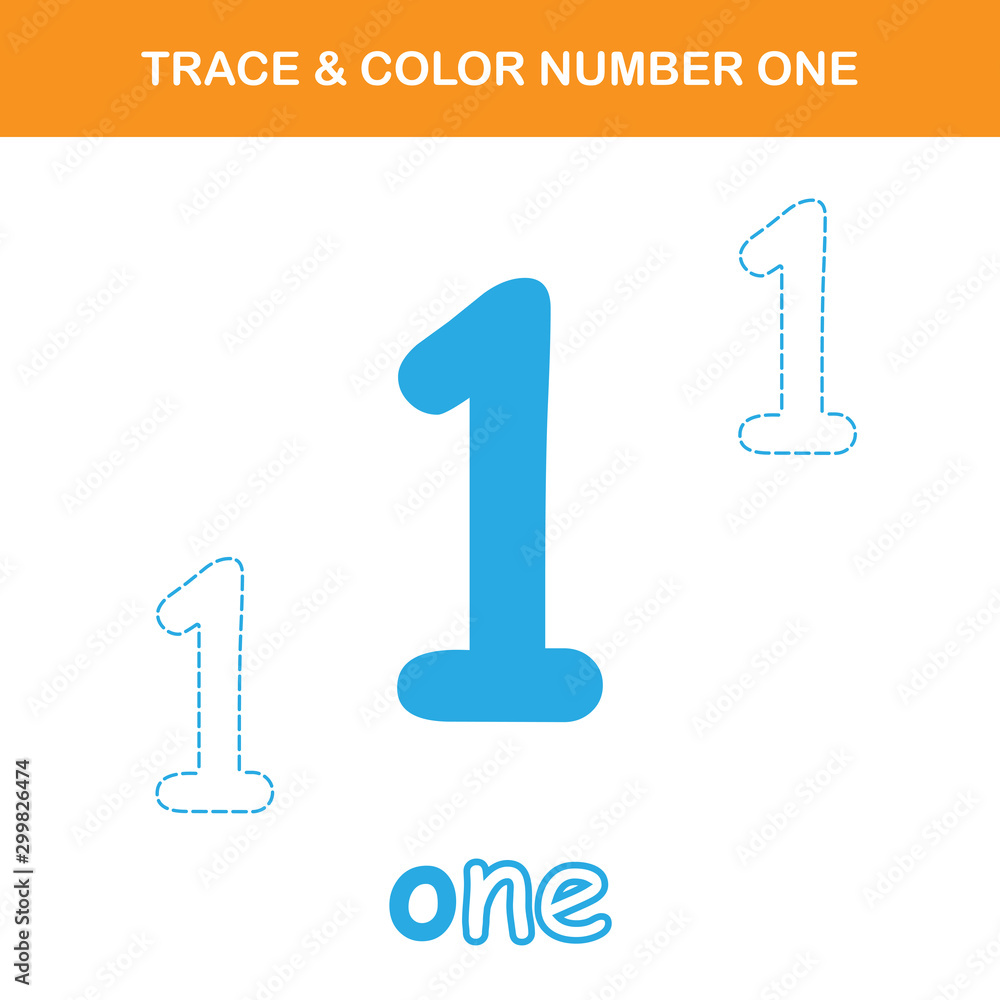 Trace & color number one worksheet. Easy worksheet, for children in ...