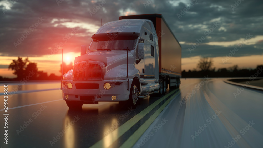 Semi trailer. Truck on the road, highway. Transports, logistics concept ...