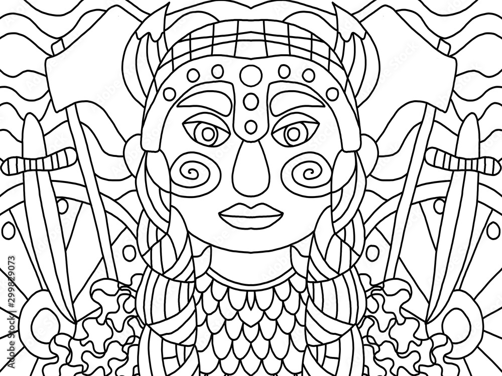 Cartoon viking woman coloring book page for adults and kids ...