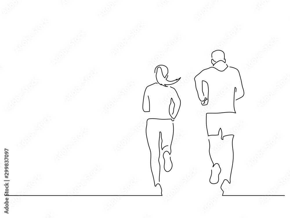 Couple running isolated line drawing, vector illustration design. Urban ...