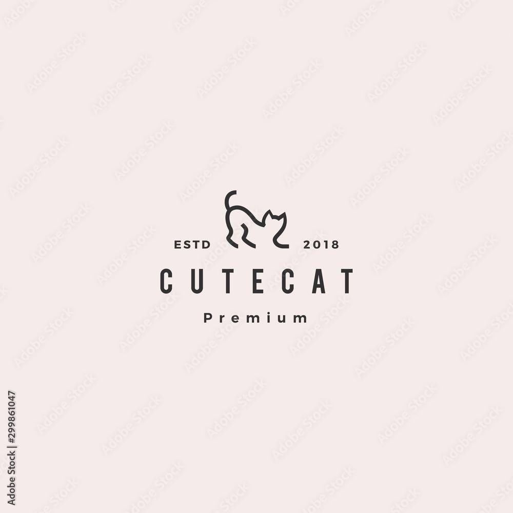 cat logo hipster retro vintage vector icon illustration line outline ...