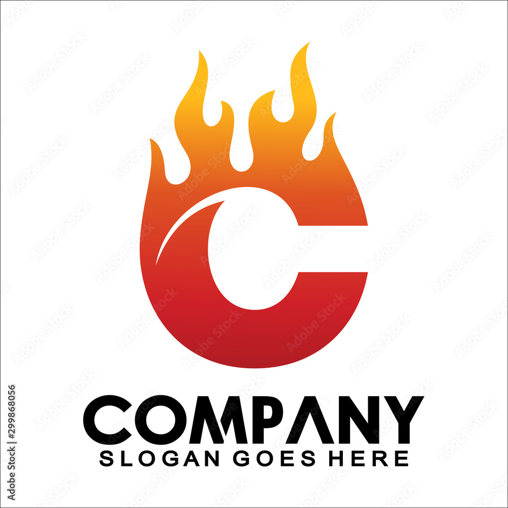 Letter C logo with fire flame shape, emblem, design concept, creative ...