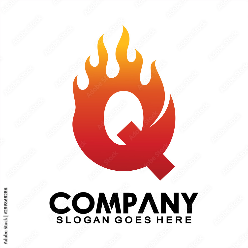 Letter Q logo with fire flame shape, emblem, design concept, creative ...