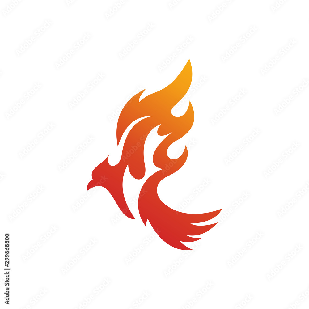 Phoenix bird, eagle bird logo with fiery wings of fire Stock Vector ...