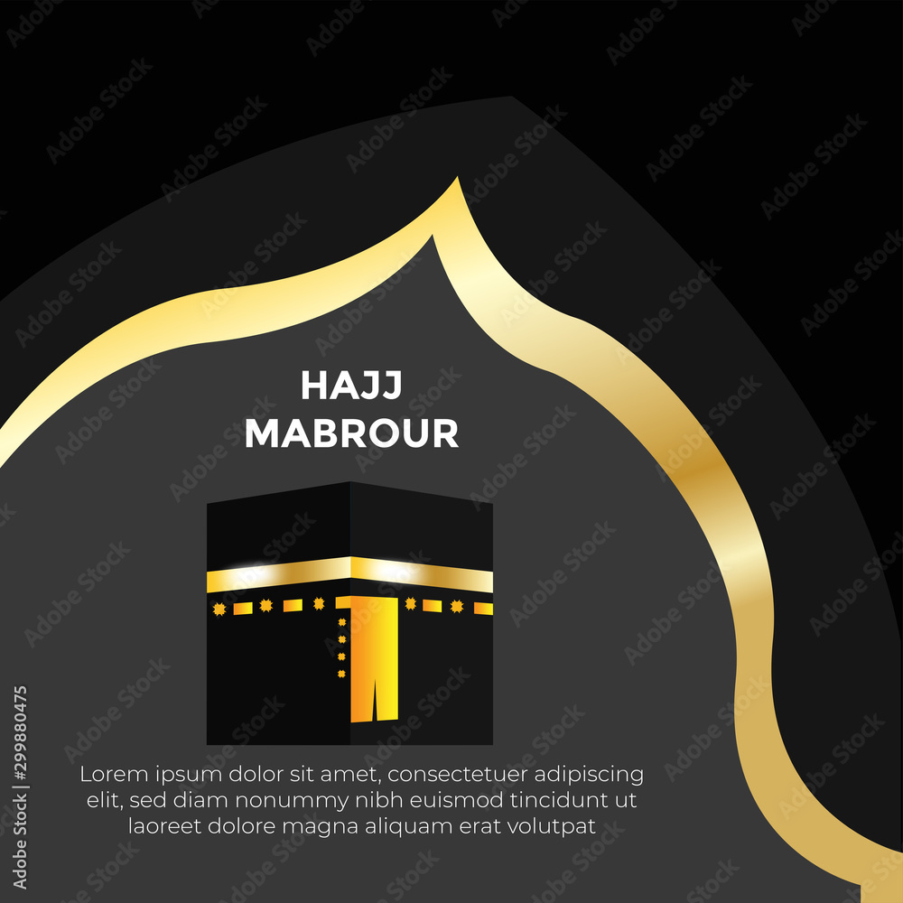 vector illustration islamic pilgrimage background with golden gate ...